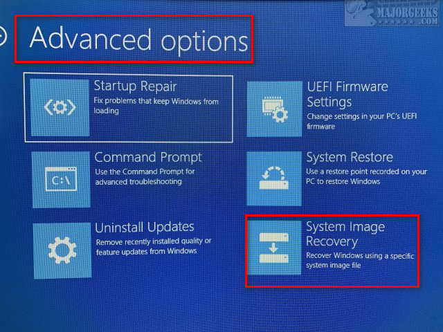 How to Create and Restore a Windows 10 Recovery or System Image - MajorGeeks